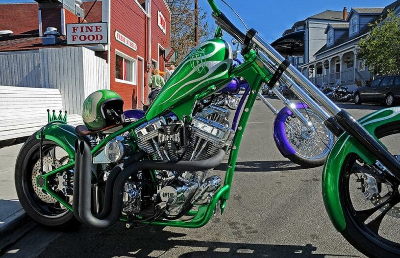 CFL 4 UP Green Metal Flames built by Garage Built Bikes of U.S.A.
