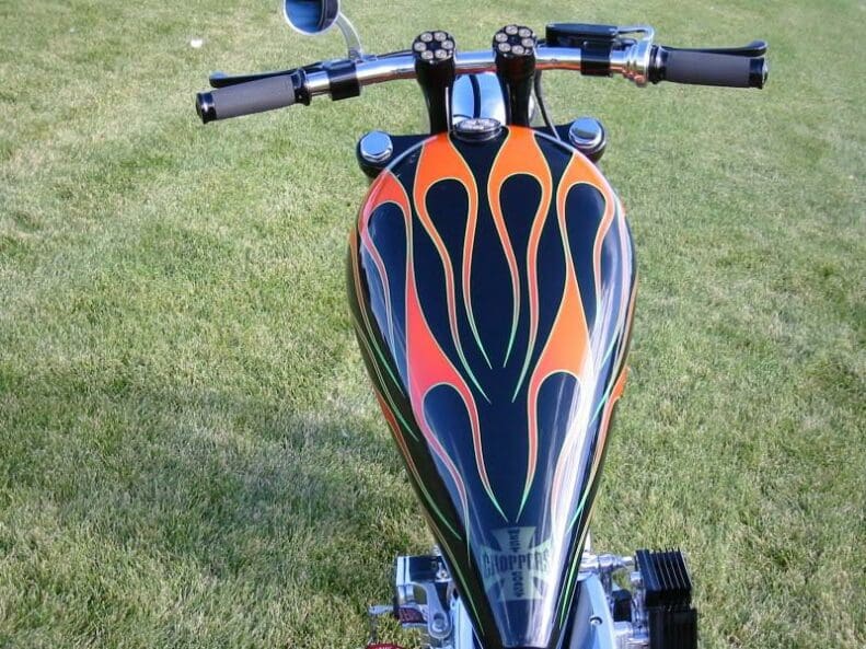 CFL 4UP BLACK-ORANGE FLAMES built by Garage Built Bikes of U.S.A.