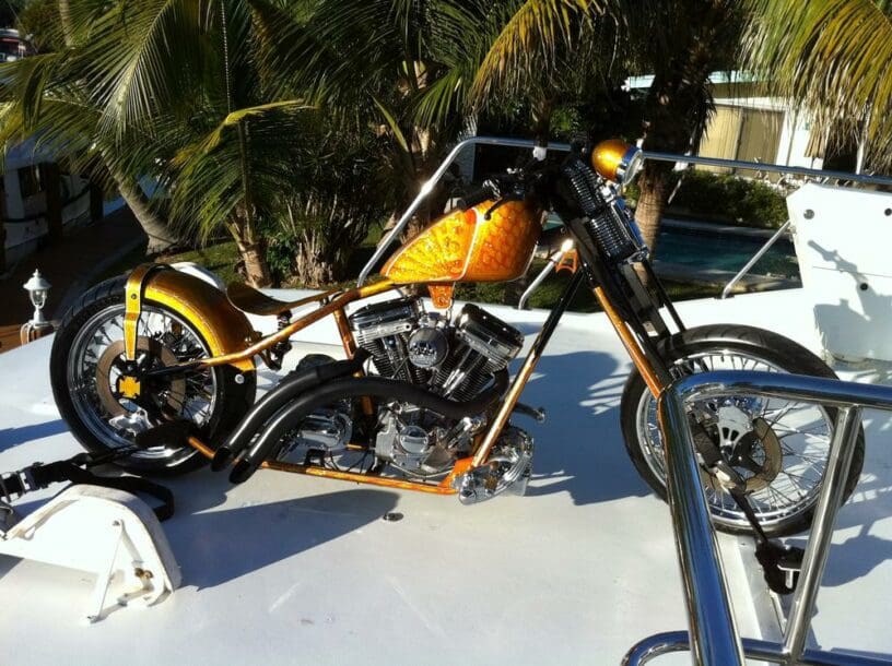 Metallic gold CFL built by Thug Custom Cycles of U.S.A.