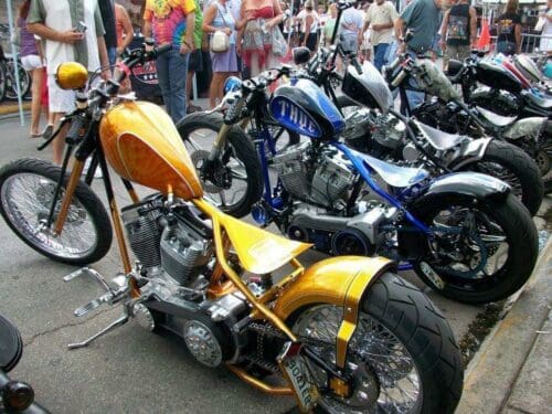 Metallic gold CFL built by Thug Custom Cycles of U.S.A.