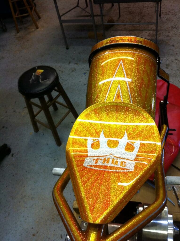 Metallic gold CFL built by Thug Custom Cycles of U.S.A.