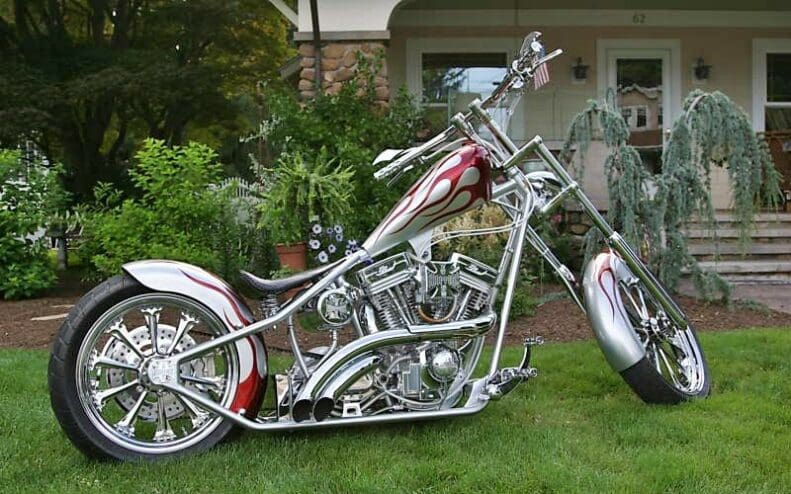 CFL 4UP GREY-RED FLAMES built by Garage Built Bikes of U.S.A.