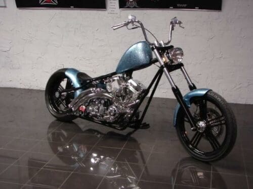 CFL blue candy built by Garage Built Bikes of U.S.A.