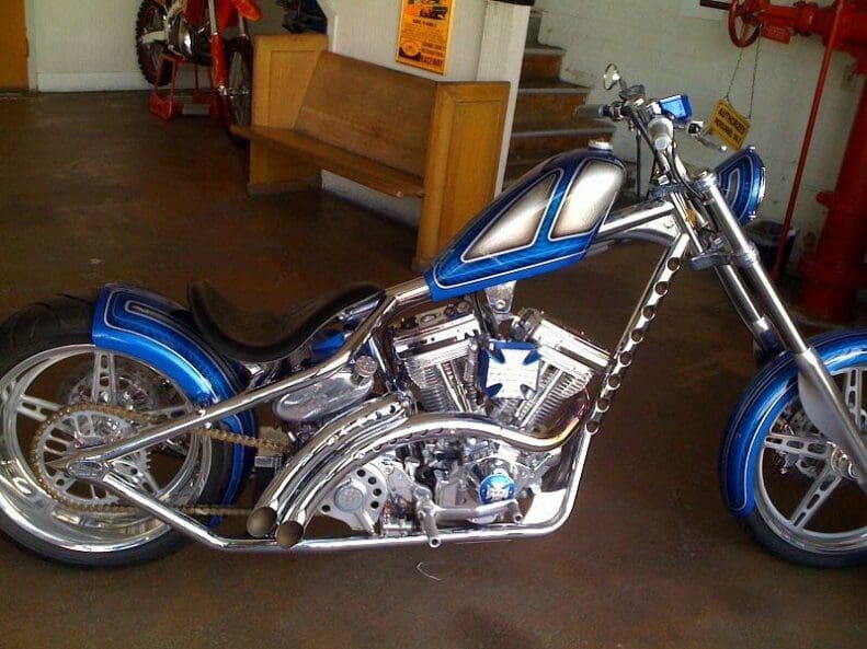 Chrome Frame Blue El Diablo built by West Coast Choppers - WCC of U.S.A.