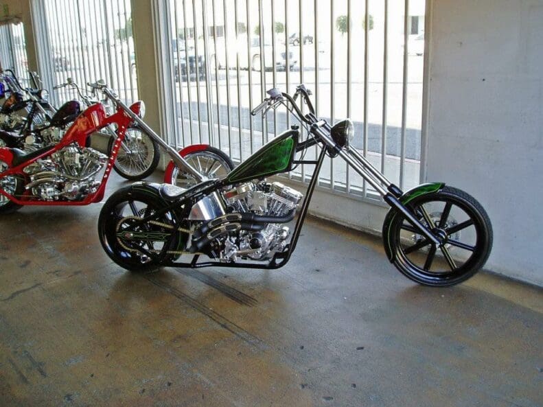 Dominator Luke Black Green Flames built by West Coast Choppers - WCC of ...