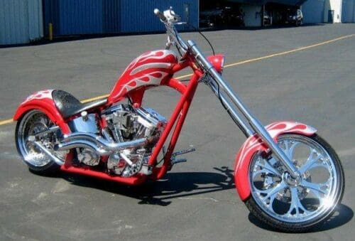 El Diablo Soft Tail red silver flames built by West Coast Choppers ...