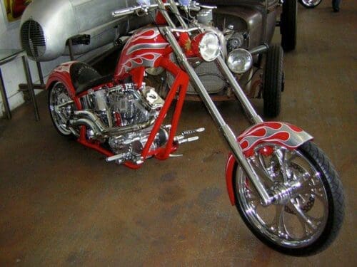 El Diablo Soft Tail red silver flames built by West Coast Choppers ...
