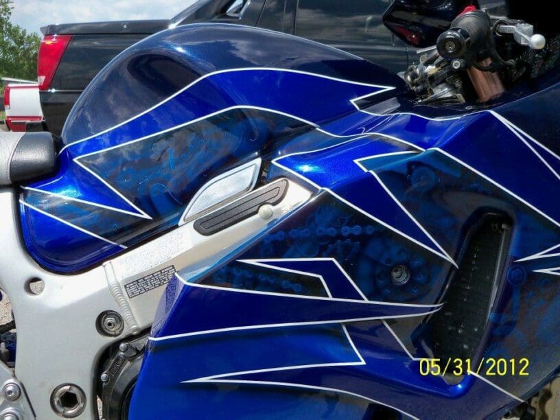 Blue Busa built by Precision Motorcycle of U.S.A.