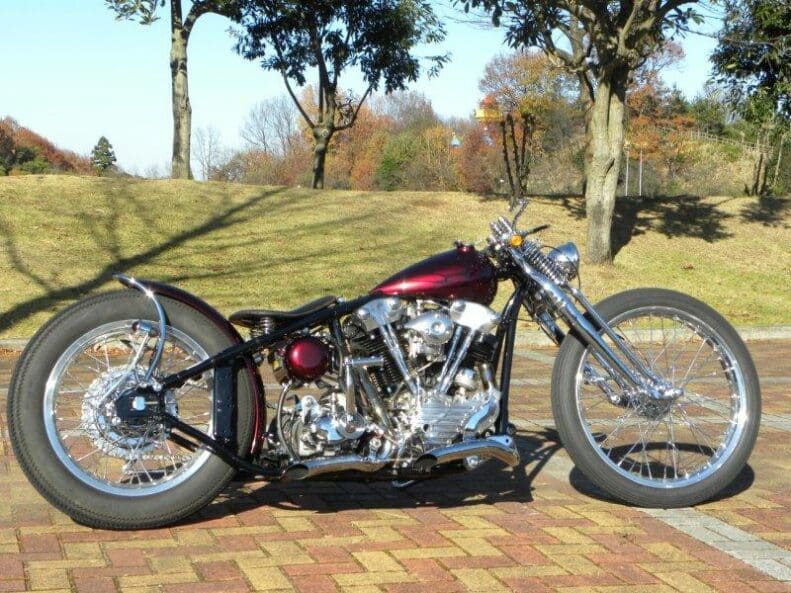 Red Knucklehead built by K&M Motorcycles of Japan