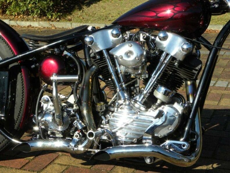 Red Knucklehead built by K&M Motorcycles of Japan