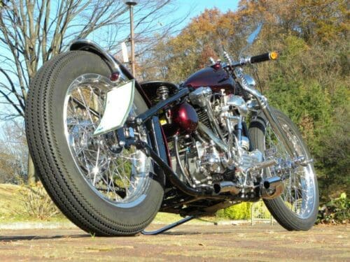 Red Knucklehead built by K&M Motorcycles of Japan
