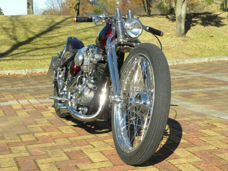 Red Knucklehead built by K&M Motorcycles of Japan