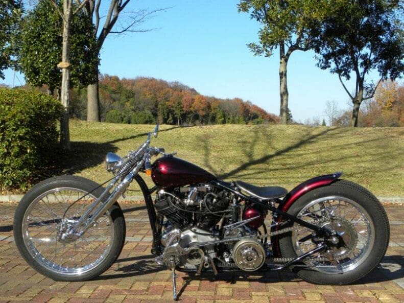 Red Knucklehead built by K&M Motorcycles of Japan