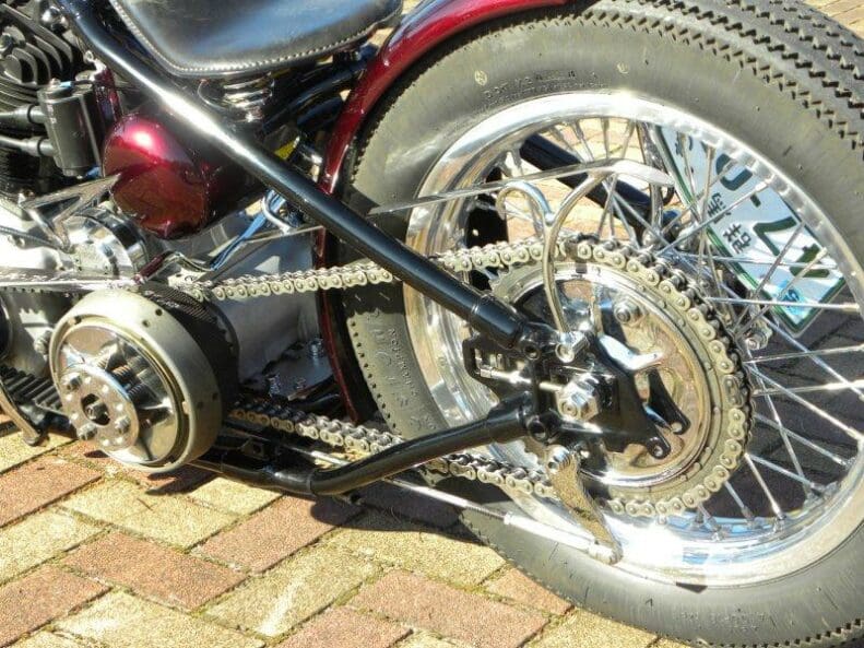 Red Knucklehead built by K&M Motorcycles of Japan