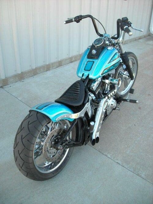 Blue Softail Custom built by Boosted Brads Chop Shop of U.S.A.