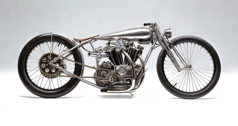 Nopaint Ironhead Boardtracker built by Hazan Motorworks of U.S.A.