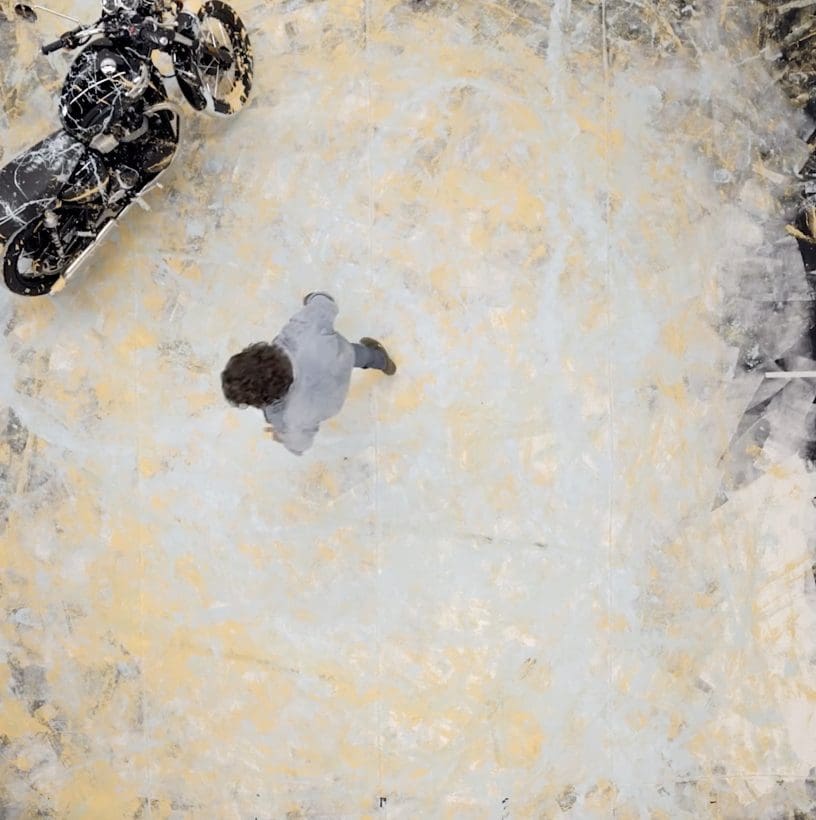 Art Attack: Steve McQueen's Grandson Rides Over Art Canvas in ...