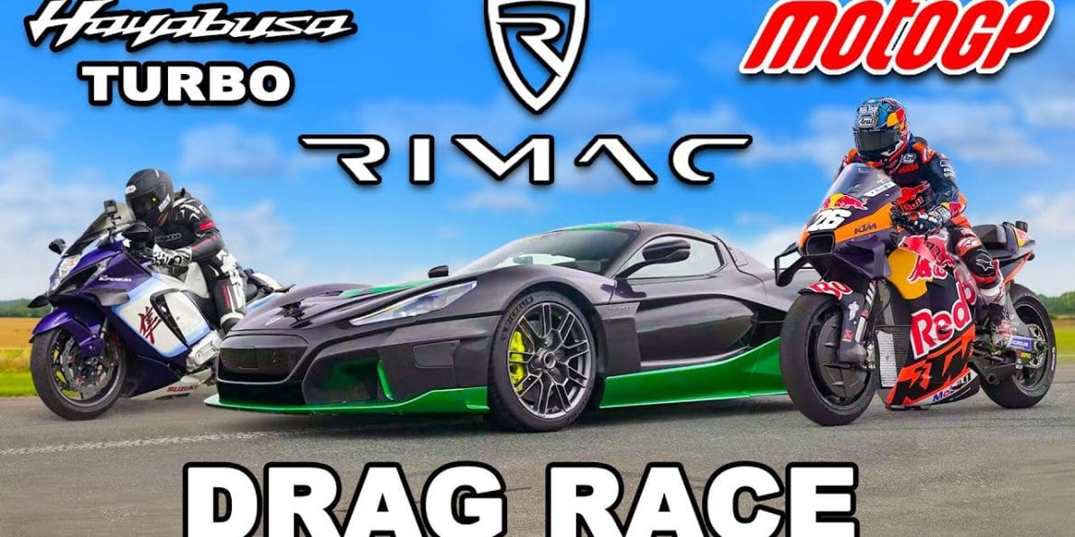 A MotoGP Bike And A Supercharged Hayabusa Drag Race The Rimac Nevera ...