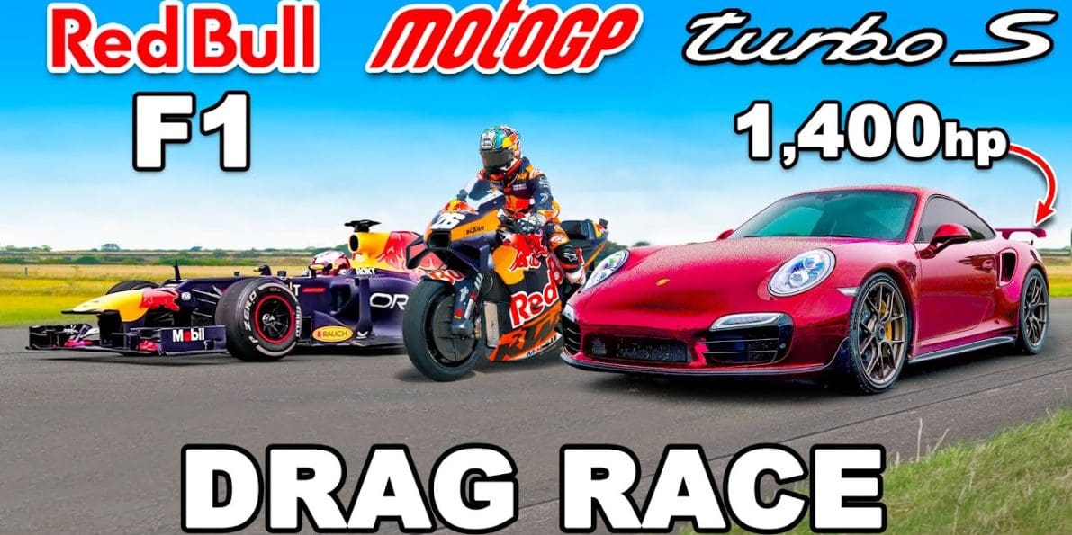 A MotoGP Bike Drag Races A Formula 1 Car And Modified Porsche 911 Turbo ...