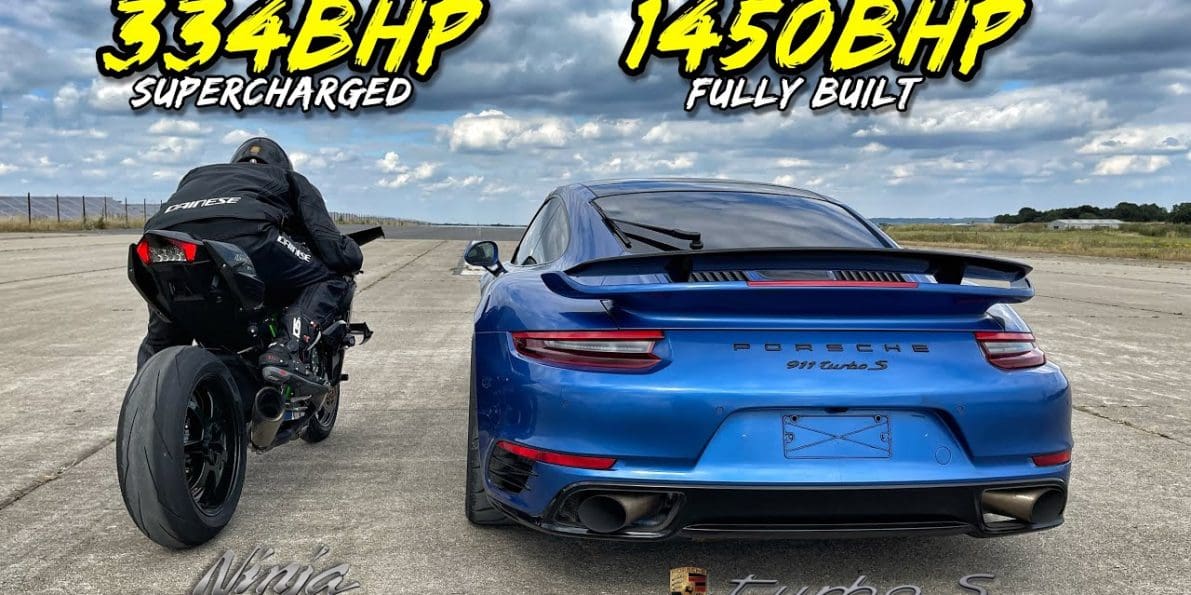 Modified Kawasaki Ninja H2 Drag Races A 1450HP Porsche 911 Turbo S ...
