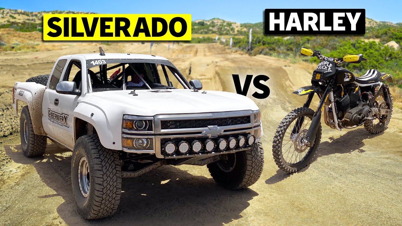 Harley-Davidson Takes On An Off-Road Truck On A Bumpy Off-Road Track ...